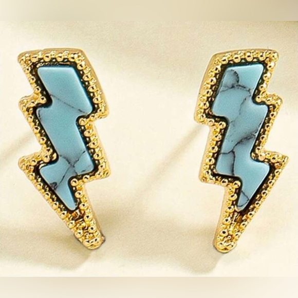 Jewelry | Turquoise Lightning Bolt Southwestern Blue Marbled Tibetan ...
